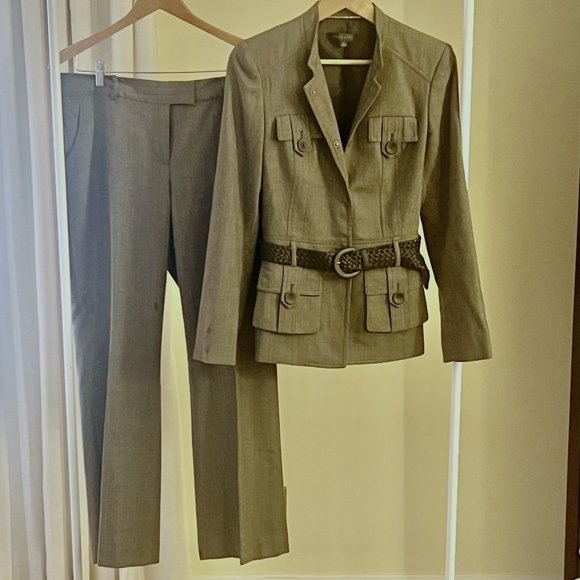 Anne Klein | Jackets & Coats | Ann Klein Browngrey Pant Suit Military ...